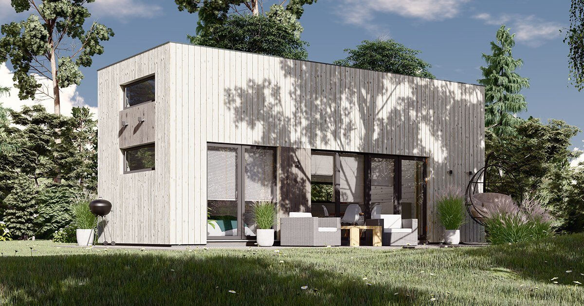 Attefallshus med pulpettak i olika storlekar och stil