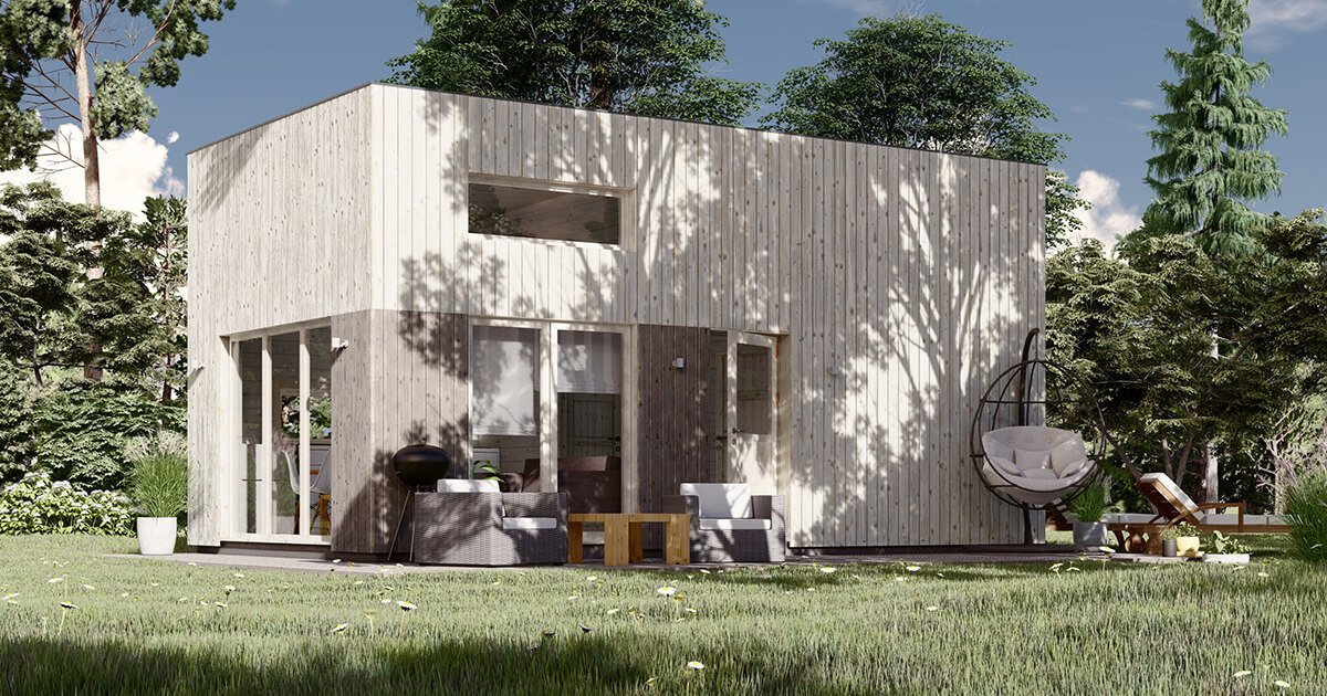 Attefallshus med loft (sovloft) och trappa från Pineca