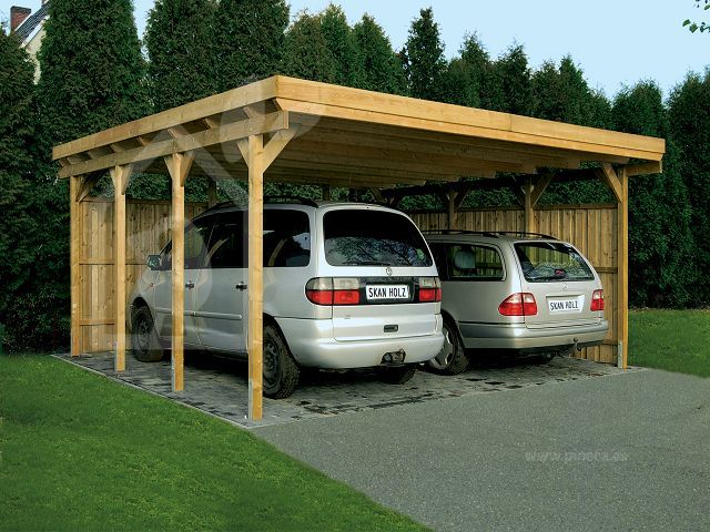 Dubbel carport i trä med pulpettak MODERN DUO, 6x6 m